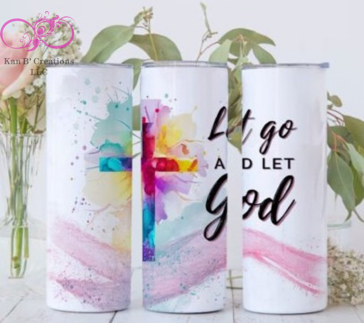 Let Go and Let God 20oz Tumbler – Watercolor Cross Christian Cup – Kan ...